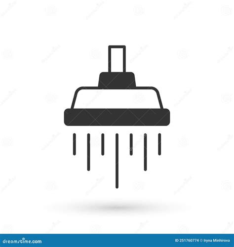 Cabeza De Ducha Gris Con Gotas De Agua Que Fluyen Icono Aislado En