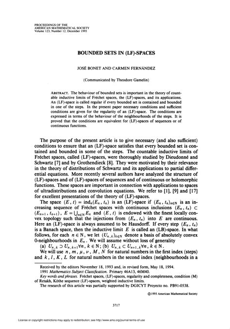 Pdf Bounded Sets In Lf Spaces