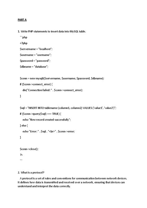 Php Imp Ahajak Part A Write Php Statements To Insert Data Into