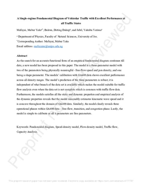 Pdf A Single Regime Fundamental Diagram Of Vehicular Traffic With Excellent Performance At All