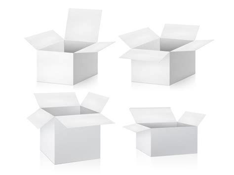 빈 포장 상자 흰색 배경에 고립 된 모형을 엽니 다 프리미엄 사진