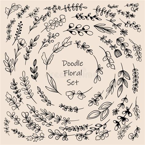 Set Of Hand Drawn Doodle Tree Branches With Leaves Outline Stock Illustration Illustration Of