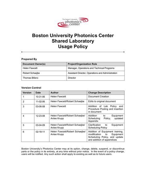 Shared Laboratory Usage Policy