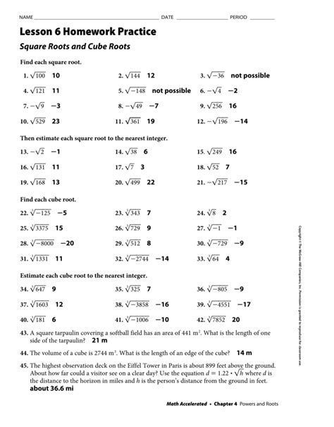 Lesson 6 Homework Practice Answer Key