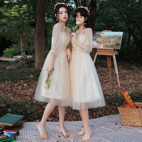 香檳色 伴娘服 秋冬 新款 平時可穿 仙氣質 小眾 高級 姐妹團 伴娘裙 女 秋冬禮服 高級伴娘裙 姊妹團 秋冬禮服 蝦皮購物