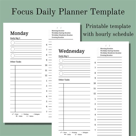 Daily Focus Planner Template Printable Daily Focus Planner Daily