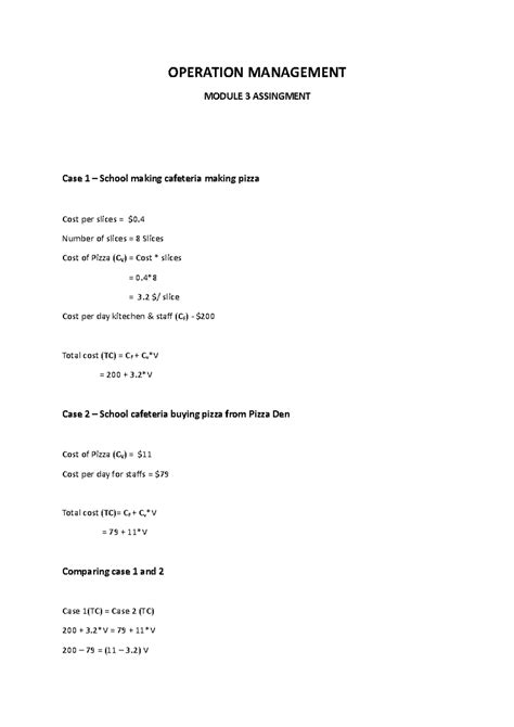Module 3 Assingment Operation Management Module 3 Assingment Case 1