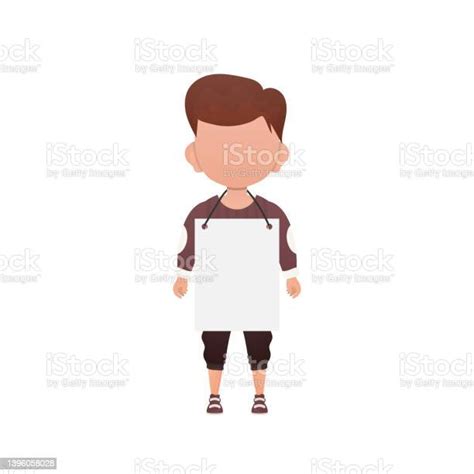 빈 배너를 가진 귀여운 미취학 소년 흰색 배경에 고립되어 있습니다 만화 스타일의 벡터 일러스트레이션 간판에 대한 스톡 벡터 아트