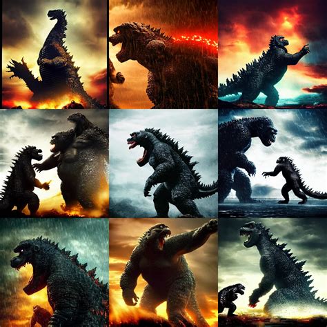 Godzilla Fighting King Kong On A Rainy Night Dramatic Stable