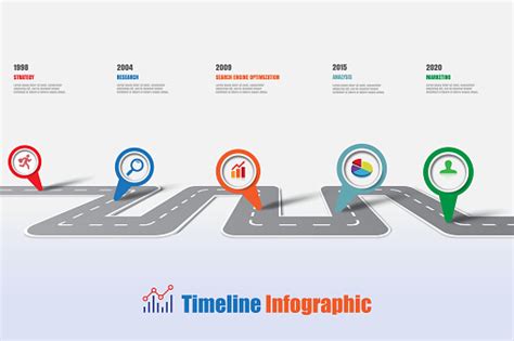 포인터가 있는 비즈니스 로드맵 타임라인 인포그래픽 템플릿 벡터 일러스트레이션 도로에 대한 스톡 벡터 아트 및 기타 이미지 도로 0명 개념 Istock