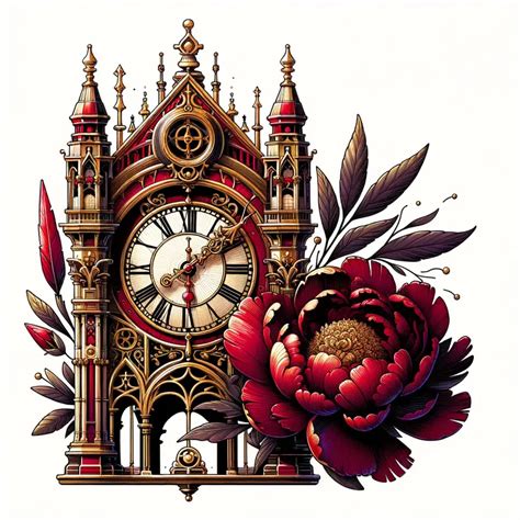 Victorian Gothic Ornate Clock Clip Art Design — Victorian Gothic Ornate Clock Clip Art Design —