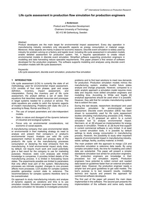 Pdf Life Cycle Assessment In Production Flow Simulation For Production Engineers