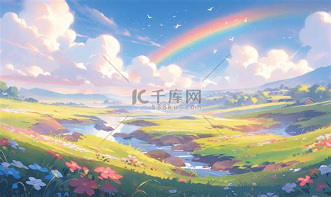 春天风景治愈插画图片 千库网