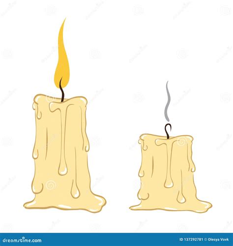 Burning And Extinguished Candle With Dripping Wax Stock Vector