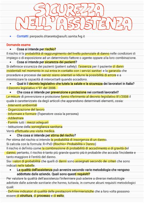 Sicurezza Nellassistenza Dispense Di Infermieristica Docsity