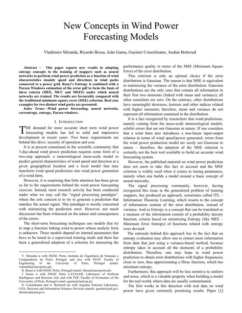 Pdf New Concepts In Wind Power Forecasting Models