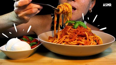 Tomato Spaghetti And Mozzarella Asmr Eating Sounds Mukbang Youtube