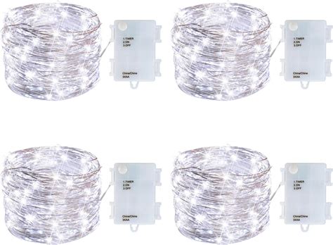 Lot de 4 mini guirlandes lumineuses d intérieur à piles avec fonction minuterie 6 heures