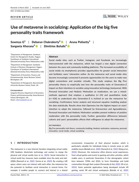 Use Of Metaverse In Socializing Application Of The Big Five