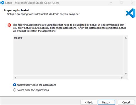 Visual Studio Code Vscode Fails To Install Because Of Rg Exe Stack