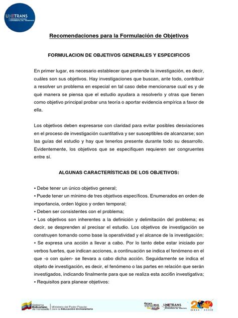 Recomendaciones Para La Formulacion De Objetivos Pdf Verbo Teoría
