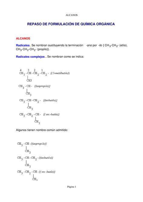 Formulación Orgánica Repaso De FormulaciÓn De QuÍmica OrgÁnica Alcanos Radicales Se Nombran