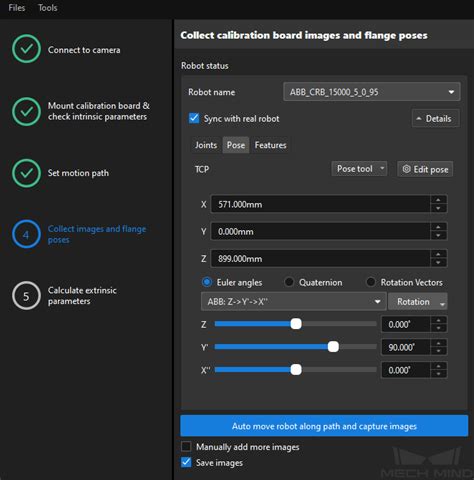 automatic calibration in the eye to hand setup six axis robots