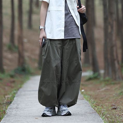 初恋老王潮牌日系抽绳束脚阔腿工装男女阿美咔叽宽松长裤休闲裤