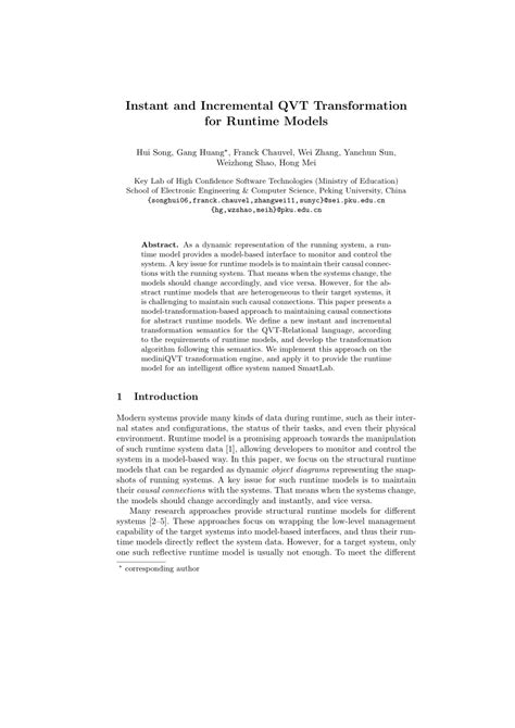 PDF Instant And Incremental QVT Transformation For Runtime Models