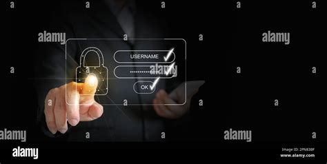 A Businessman S Finger Tapping Or Activating A Virtual Digital Padlock