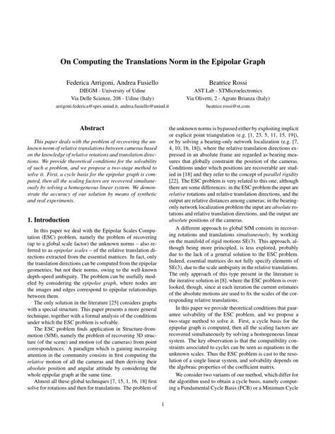 Pdf On Computing The Translations Norm In The Epipolar Graph