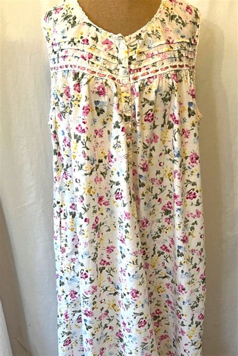 Ella Simone Nightgown Xl Floral 100 Soft Cotton Sleeveless Scoop Neckline Comfy Lounge Wear