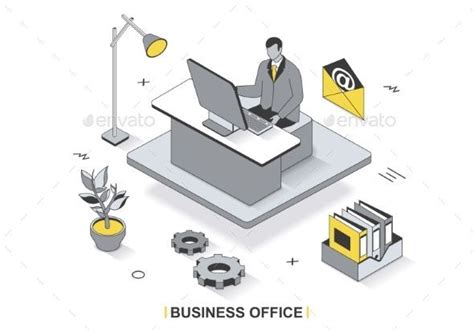Business Office Isometric Outline Illustration In 2024 Outline