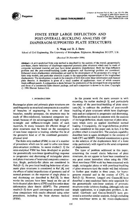 Pdf Finite Strip Large Deflection And Post Overall Buckling Analysis