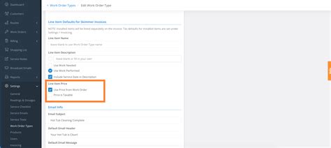 Skimmer Billing Line Item Defaults For Work Order Types Pool