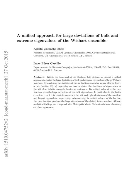 Pdf A Unified Approach For Large Deviations Of Bulk And Extreme Eigenvalues Of The Wishart