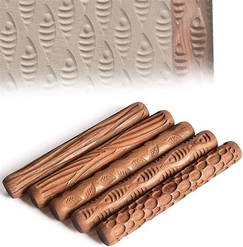 5 Pieces Pottery Tools Wooden Hand Rollers For Clay Stamp Pattern
