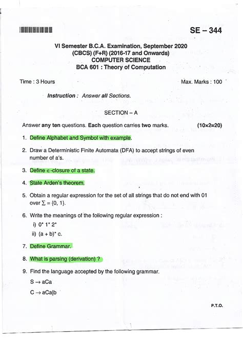 Question Papers Bachelor Of Computer Applications Studocu