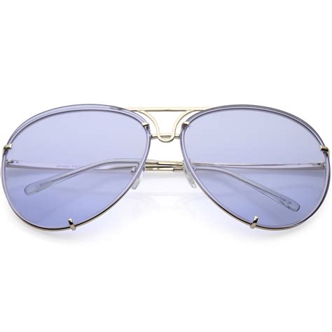 Oversize Rimless Aviator Sunglasses Unique Double Crossbar Color Tinted