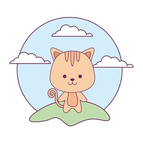 Premium Vector Cute Cat Animal In Landscape