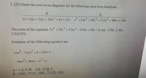 Solved 2 25 Draw The Root Locus Diagrams For The