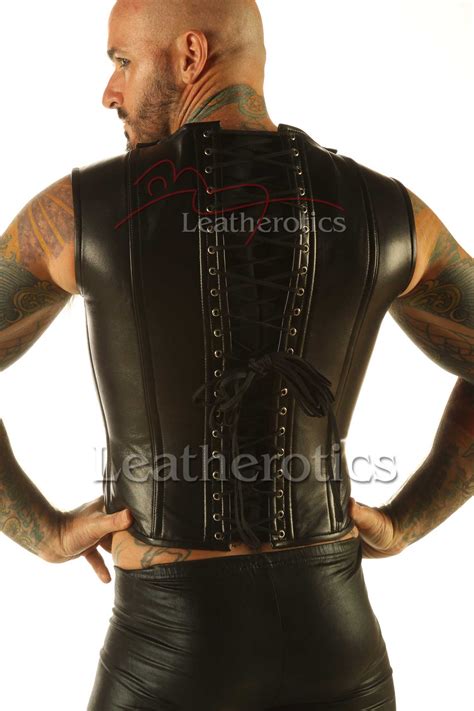 Buy Men S Leather Corset Vest Steel Boned Leatherotics US