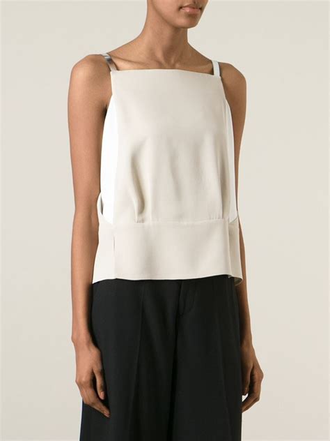 Giorgio Armani Spaghetti Strap Square Neck Top In Natural Lyst