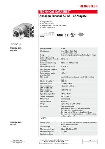 Absolute Encoder Ad 58 Hengstler Pdf Catalogs Technical