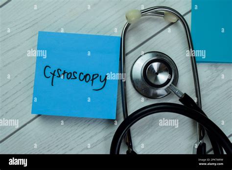 Concept Of Cystoscopy Write On Sticky Notes With Stethoscope Isolated
