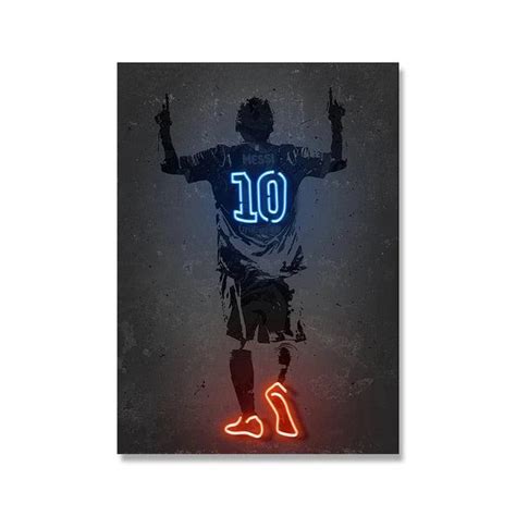 Lionel Messi Pointing Up Soccer Neon Effect Wall Art Poster Aesthetic Wall Decor