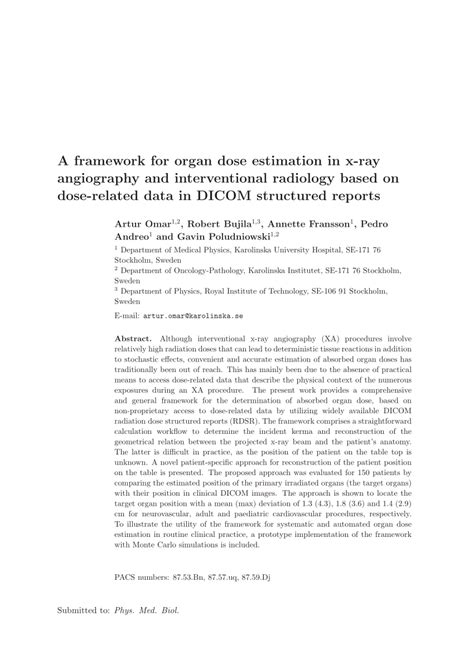 Pdf A Framework For Organ Dose Estimation In X Ray Angiography And Interventional Radiology