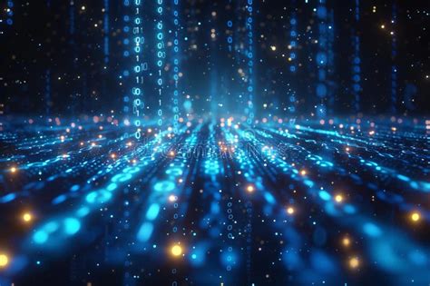 abstract blue binary code background with glowing digital numbers and