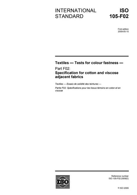 ISO F Textiles Tests For Colour Fastness Part F Specification For Cotton And