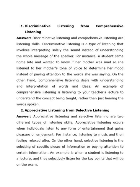Discriminative Vs Comprehensive Vs Appreciative Vs Selective Listening Pdf